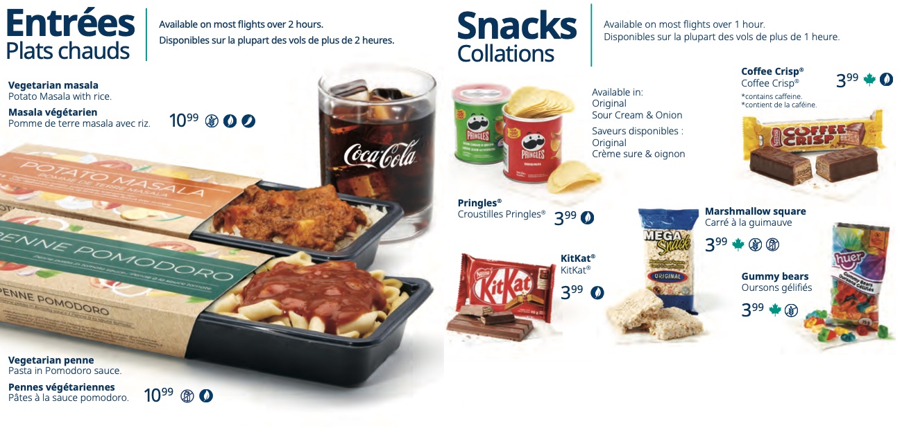 Economy buy-on-board menu | WestJet official site